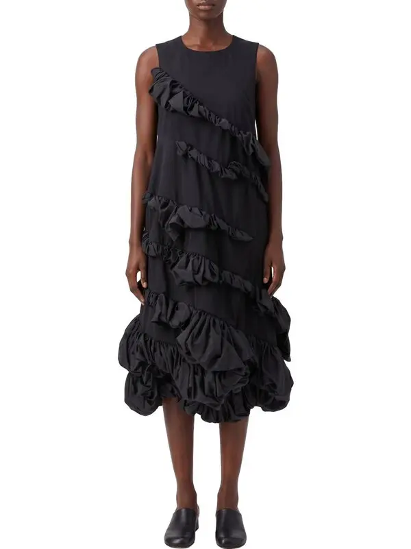 Comme Des Garçons A-line Crêpe Midi Dress With Ruffles And Off-the-shoulder Design - Black