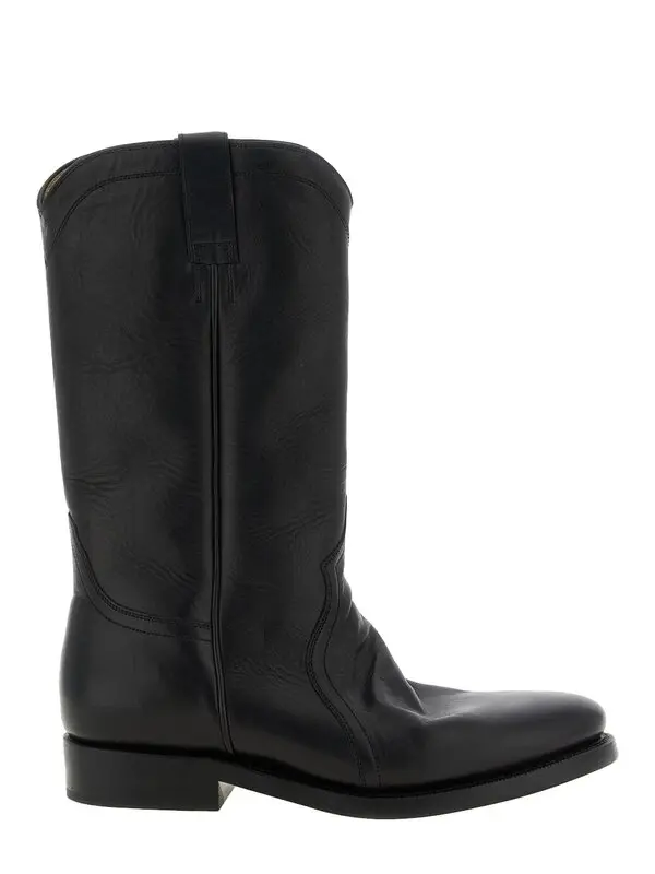 JIL SANDER Tapered Toe Smooth Calfskin Leather Western Boots - Black