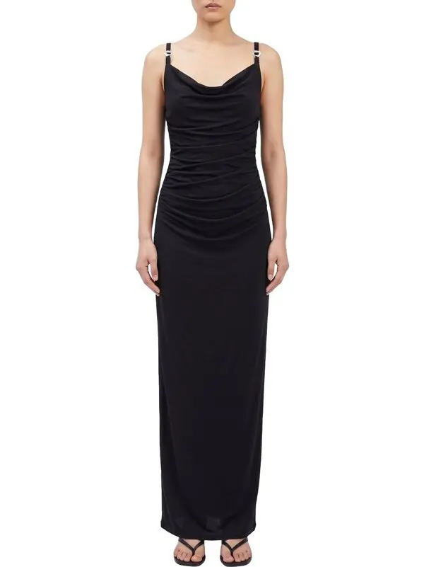 Coperni Long Draped Sheath Dress With Square Neckline And Off-the-shoulder Straps - Black