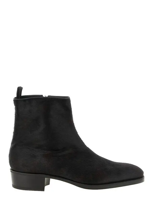 John Lobb Pony-hair Leather Ankle Boots With Tapered Toe And Side Zip - Brown