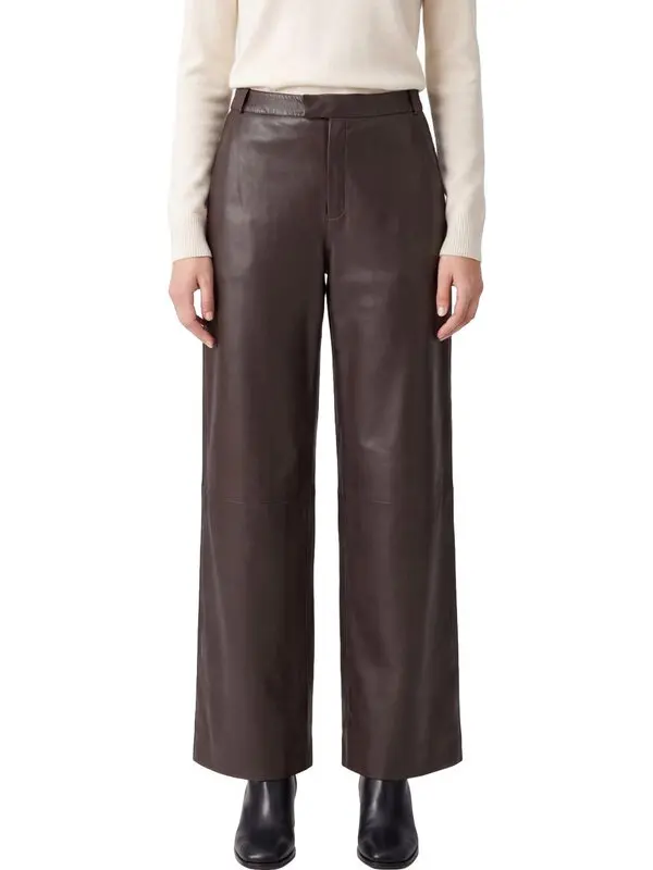 ARMA Smooth Lambskin Leather Mid-rise Wide-leg Trousers - Coffee