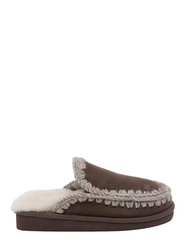 Mou Eskimo Suede Mules With Contrast Stitching And A Lightweight Eva Sole - Brown