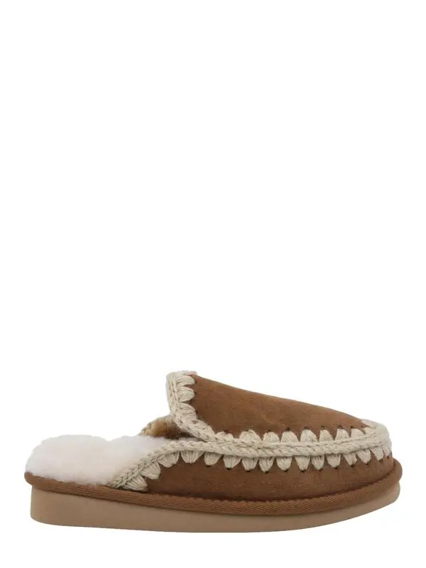 Mou Eskimo Suede Mules With Contrast Stitching And A Lightweight Eva Sole - Cocoa