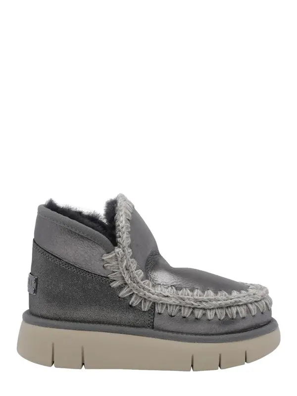 Mou Bounce Bicolour Sheepskin Ankle Boots With Wool Lining - Silver