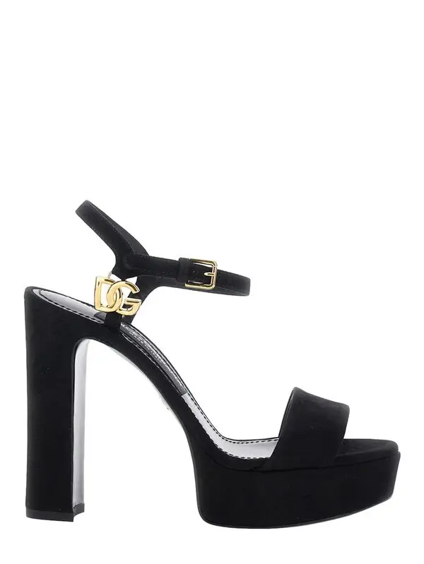 Dolce & Gabbana Suede High-heel Platform Sandals With Dg Monogram - Black