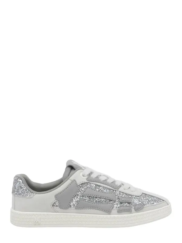 Amiri Low-top Sneakers In Calfskin And Glitter Mesh With Embroidery - Silver