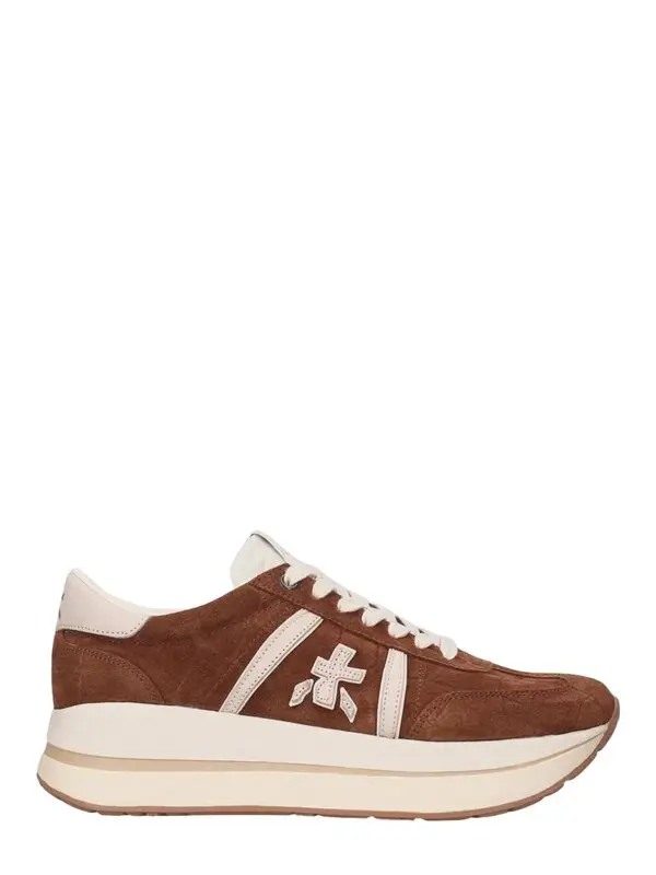Premiata Bethcoin Leather And Suede Sneakers With Contrasting Logo And Platform Sole - Brown