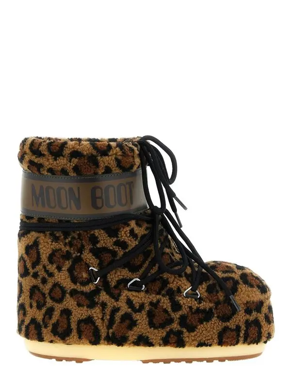 Moon Boot Low-cut Animalier Print Snow Boots With Non-slip Sole - Brown