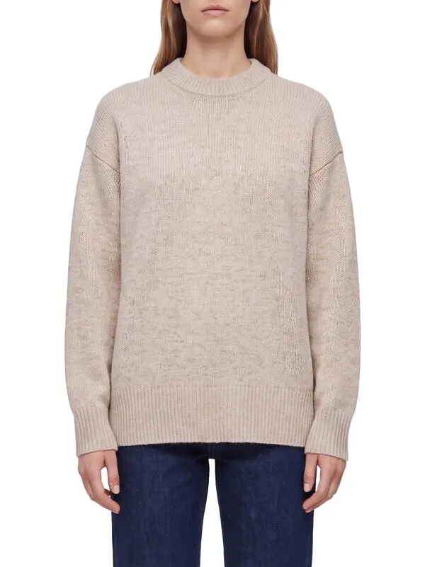 BY MALENE BIRGER Relaxed Fit Wool Crewneck Jumper With Dropped Shoulders - Beige