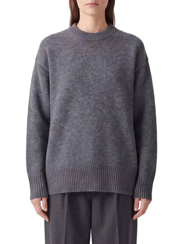 BY MALENE BIRGER Relaxed Fit Wool Crewneck Jumper With Dropped Shoulders - Grey