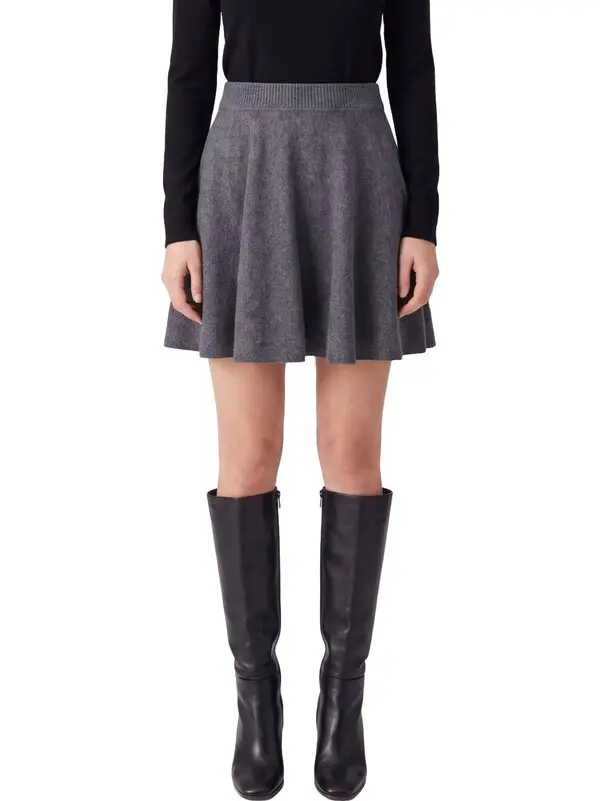 BY MALENE BIRGER Wool Knit Flared Mini Skirt With High Elasticated Waist - Grey