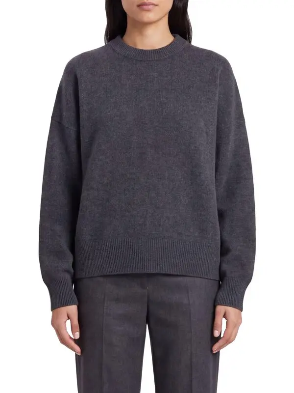 RÓHE Crew Neck Stretch Wool Jumper With Dropped Shoulders And Ribbed Trims - Grey