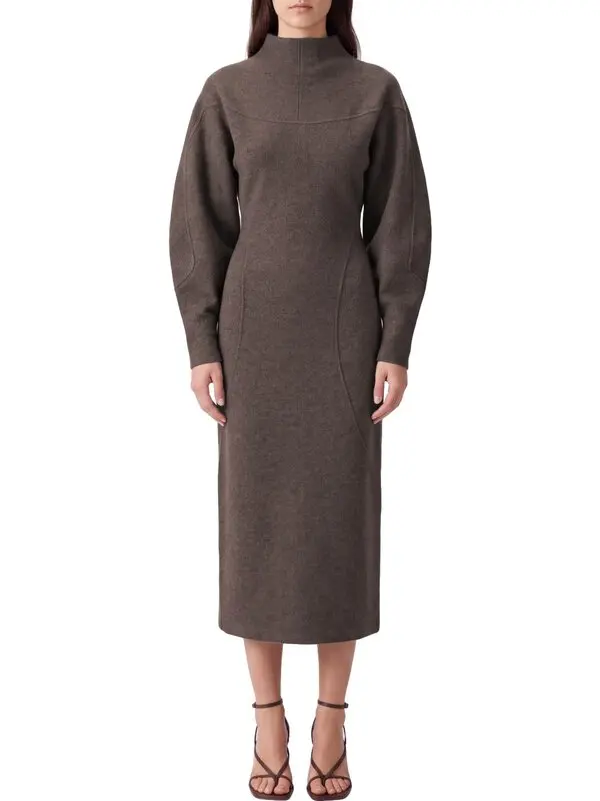 Max Mara Wool And Cashmere Blend Midi Pencil Dress With Balloon Sleeves - Grey