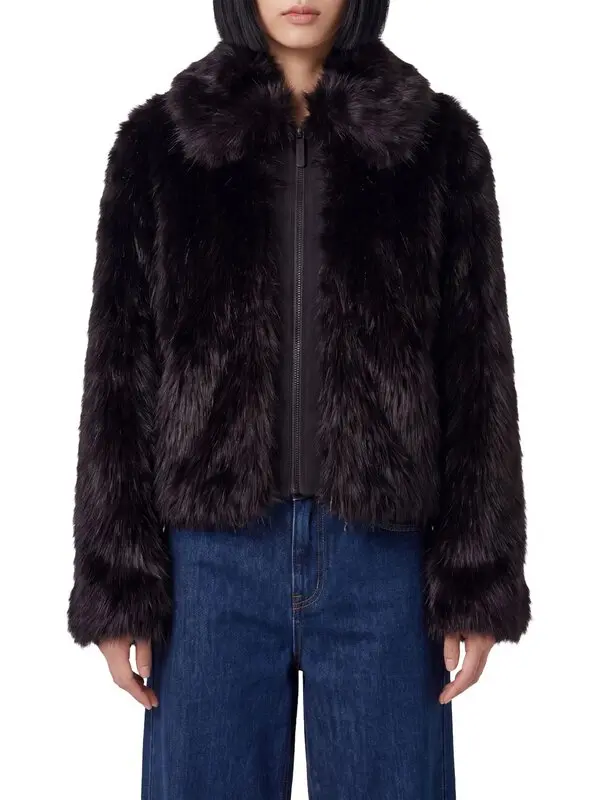 Mackage Nanny Short Faux Fur Jacket With Classic Collar - Black 1