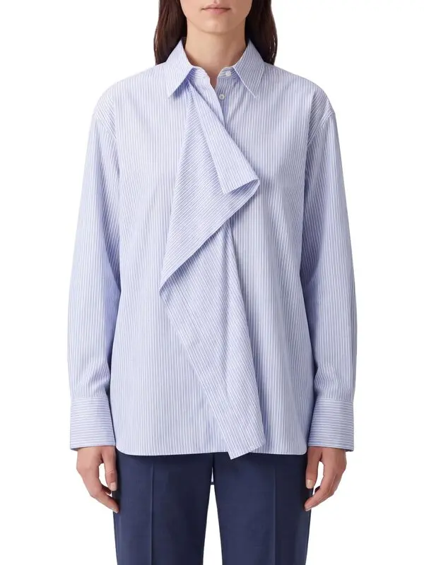 RÓHE Striped Cotton Shirt With Ruffles And French Collar - Blue