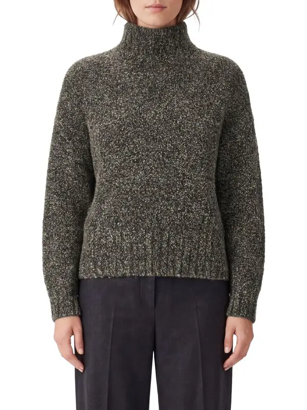 Agnona High-neck Ribbed-trim Jumper In Cashmere, Silk And Wool Blend - Brown