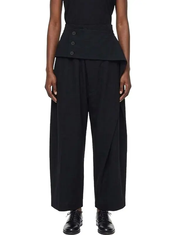 Issey Miyake High-waisted Cotton-blend Wide-leg Trousers With Belt Loops - Black