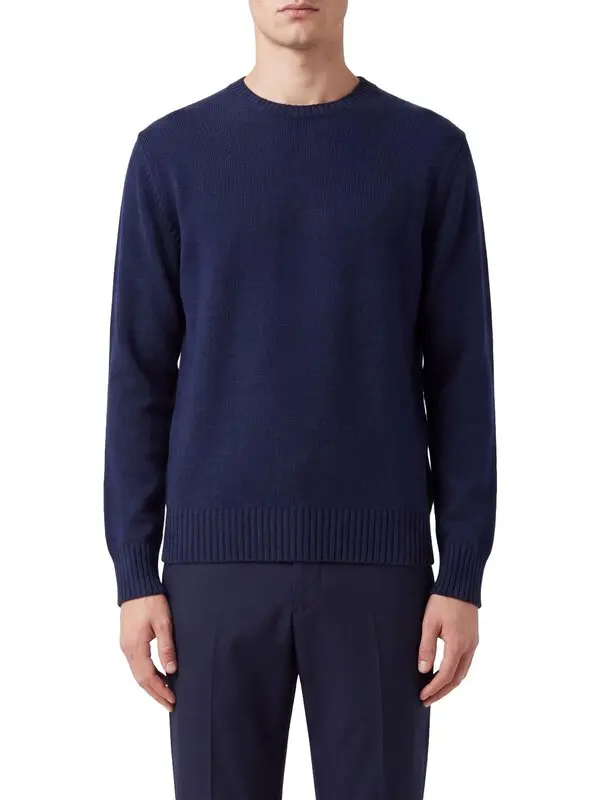 BALLANTYNE Crew-neck Merino Wool Jumper With Ribbed Trims - Blue