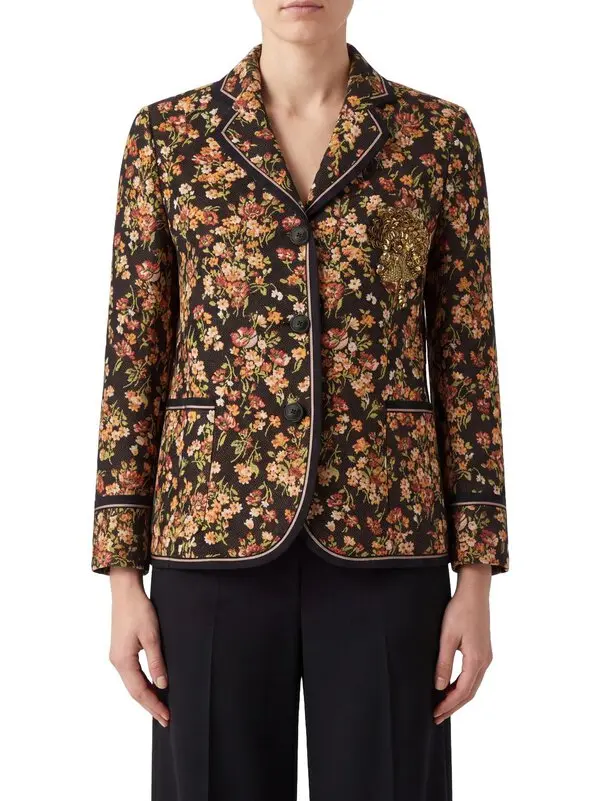 Dries Van Noten Floral-embroidered Cotton-blend Blazer With Sequins - Multicolor