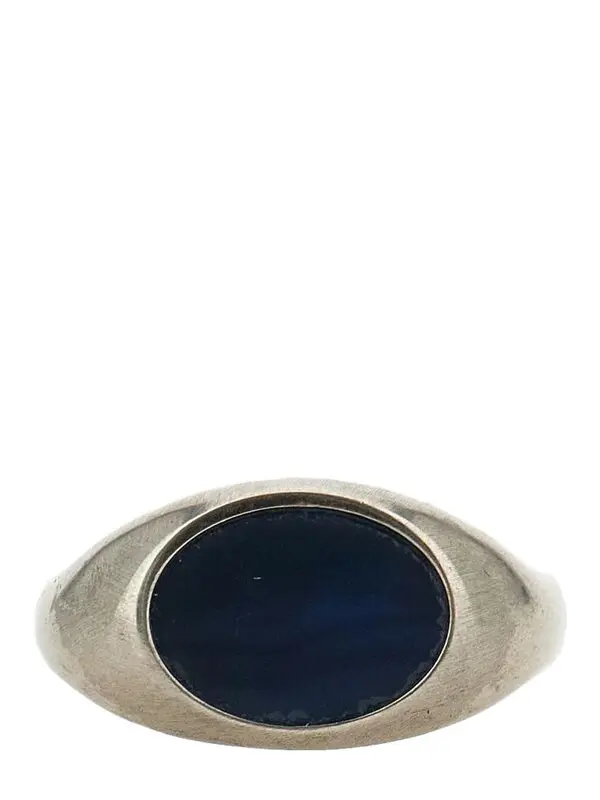 Dries Van Noten Oval Stone Ring In Brushed Brass - Blue