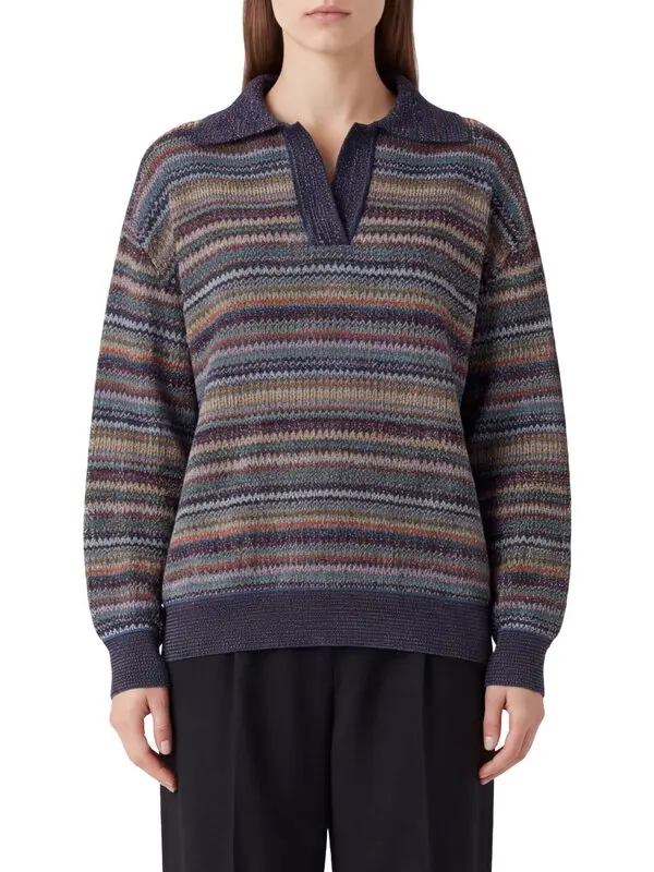 Missoni Multicolour Striped Knit Polo With V-neck And Relaxed Fit - Multicolor