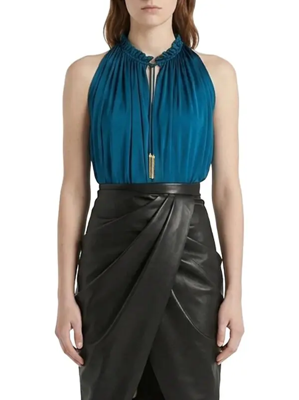 Balmain Sleeveless Viscose Slim Fit Crewneck Top - Blue
