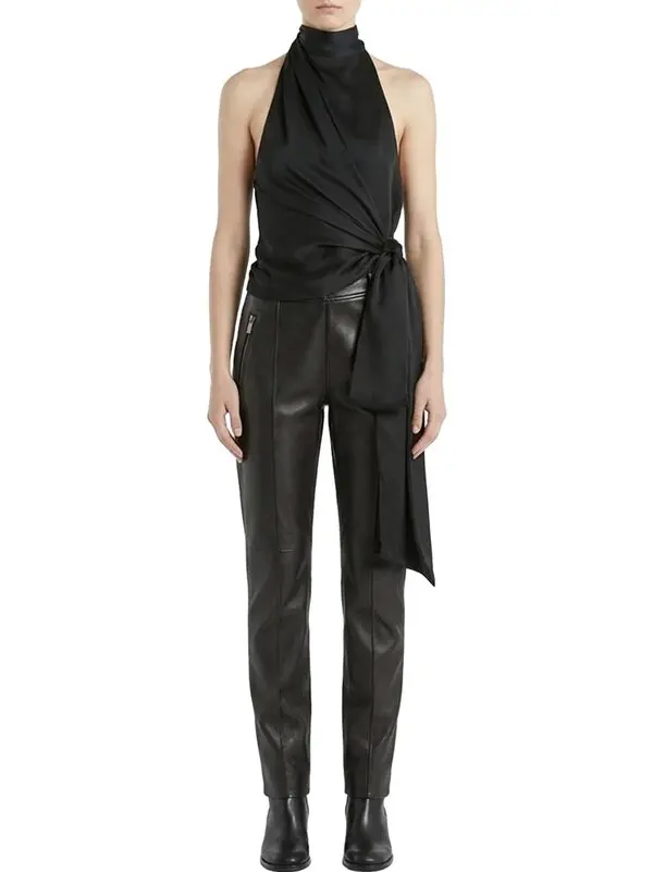 Balmain Pure Silk Halterneck Open-shoulder Top - Black