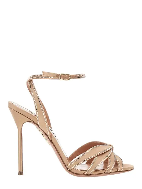 AQUAZZURA Soulmate Crystal-embellished Satin High-heel Sandals - Beige