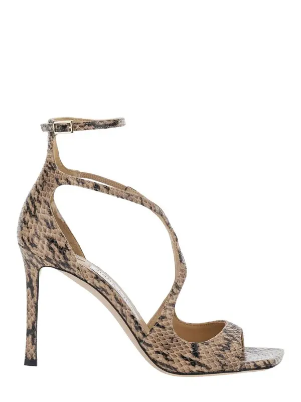 JIMMY CHOO Azia Python-print Leather High Stiletto Heel Sandals - Beige