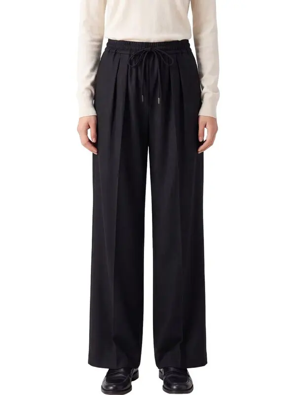 Max Mara High-waisted Virgin Wool Palazzo Trousers With Drawstring - Grey