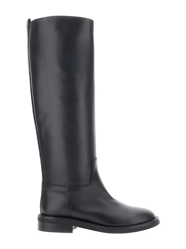 VIA ROMA 15 Smooth Leather Knee-high Boots With Low Heel And Rubber Sole - Black