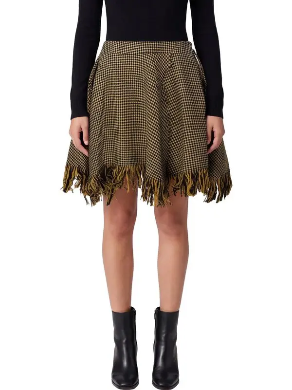 GANNI Asymmetric Houndstooth Recycled-fabric Mini Skirt With Fringes - Green