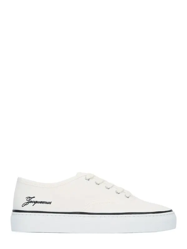Jacquemus Féfé Cotton Canvas Trainers With Contrasting Embroidered Logo - White