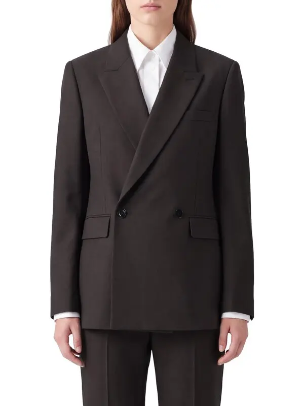 LEMAIRE Cropped Double-breasted Wool-blend Blazer With Classic Lapels - Black