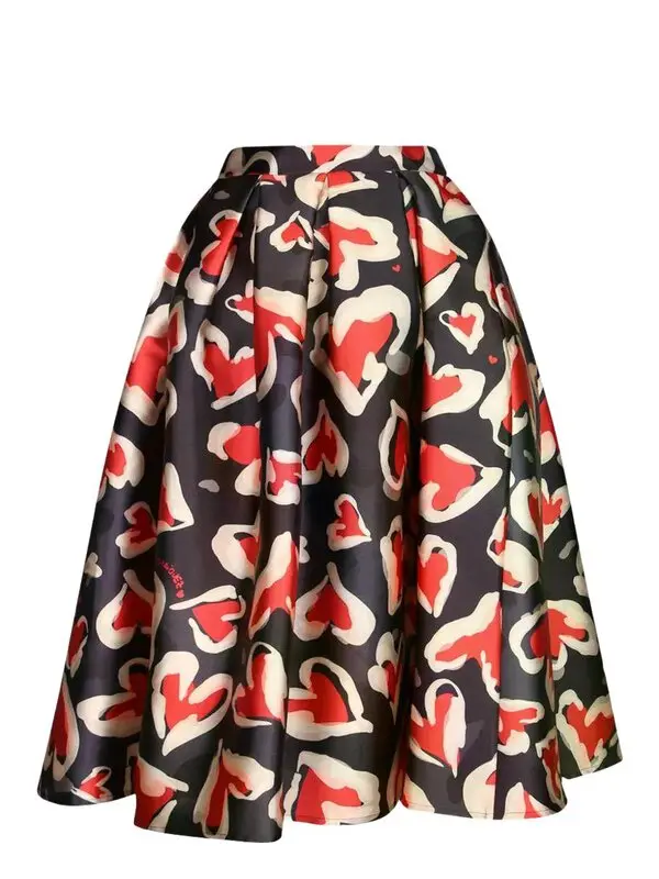 ALESSANDRO ENRIQUEZ Heart-print Pleated Midi Skirt - Black