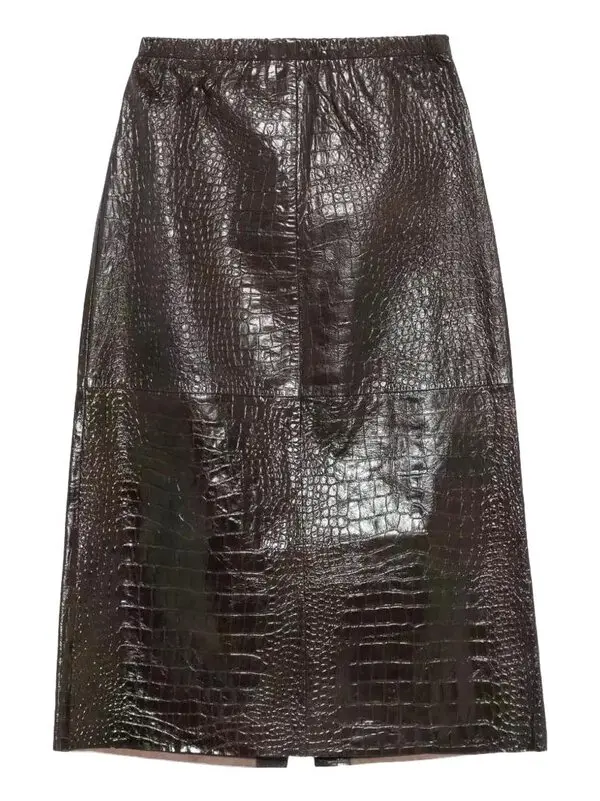 ALYSI Croc-effect Leather Midi Skirt - Brown