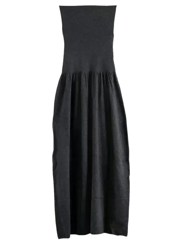 AMOMENTO Strapless Gathered-waist Maxi Dress - Grey