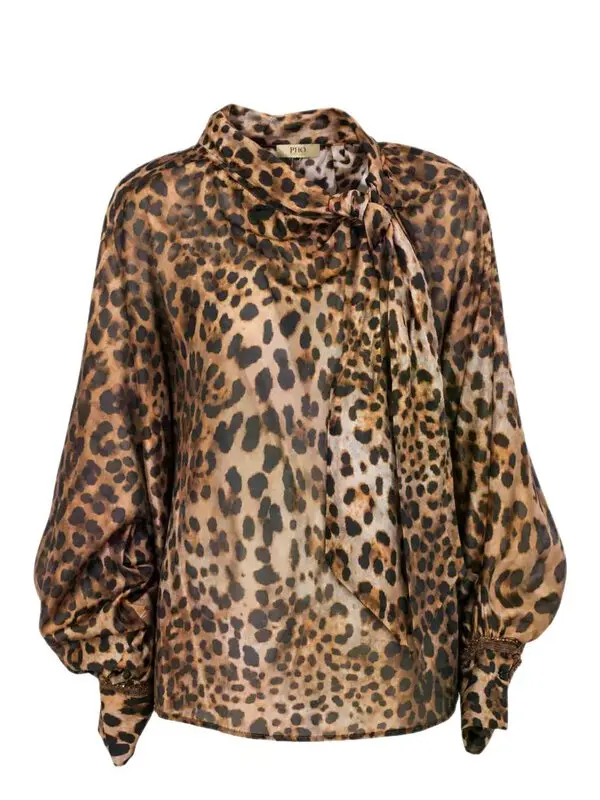 Pho Firenze Leopard-print Pussy-bow Blouse - Brown