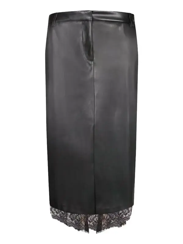 ERMANNO FIRENZE Lace-trim Faux-leather Midi Skirt - Black