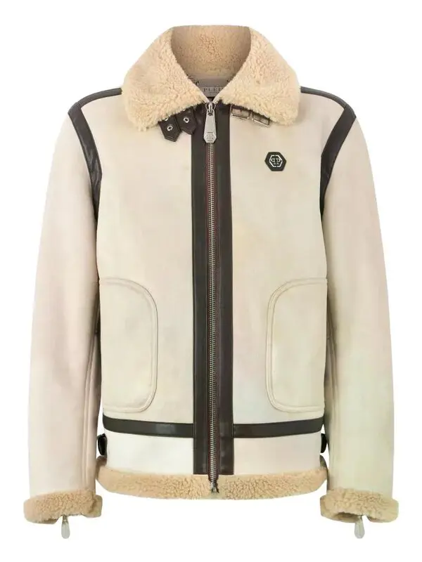 Philipp Plein Faux-shearling-trim Panelled Jacket - Neutrals