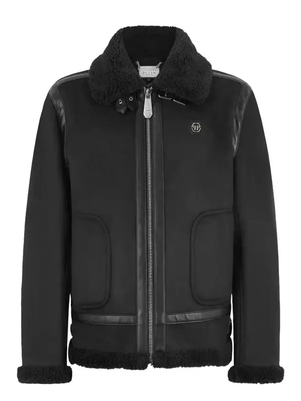 Philipp Plein Faux-shearling Trimmed Jacket - Black