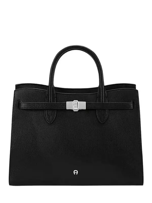 AIGNER Large Farah Logo-plaque Grained Leather Tote Bag - Black