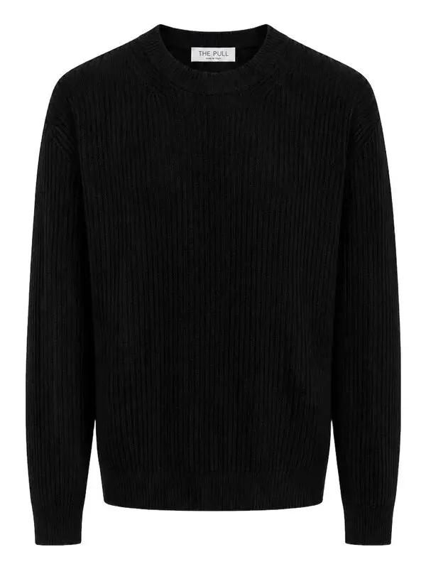 THE PULL Ribbed-knit Crew-neck Sweater - Black