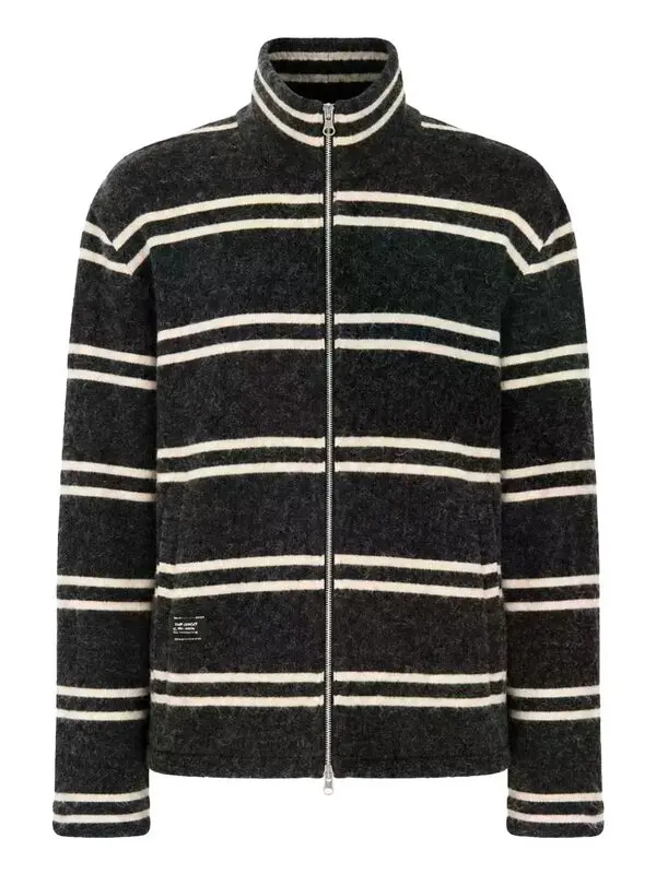 SONG FOR THE MUTE Rugby-stripe Funnel-neck Cardigan - Grey