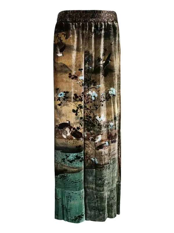 PIERRE-LOUIS MASCIA Floral-print Velvet Palazzo Pants - Neutrals