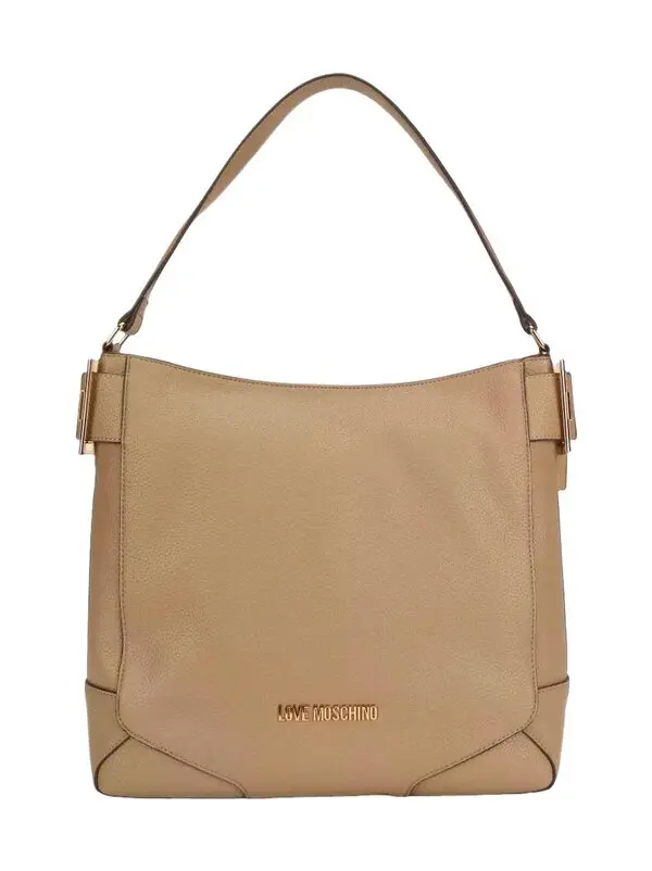 Moschino Logo-plaque Pebbled-effect Shoulder Bag - Neutrals