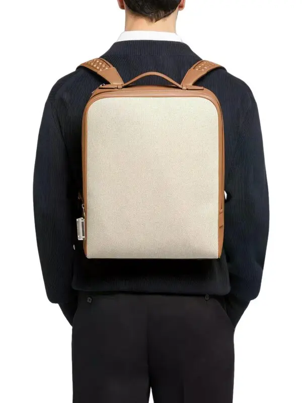 AVITEUR Cristallo Leather-trim Canvas Backpack - Neutrals