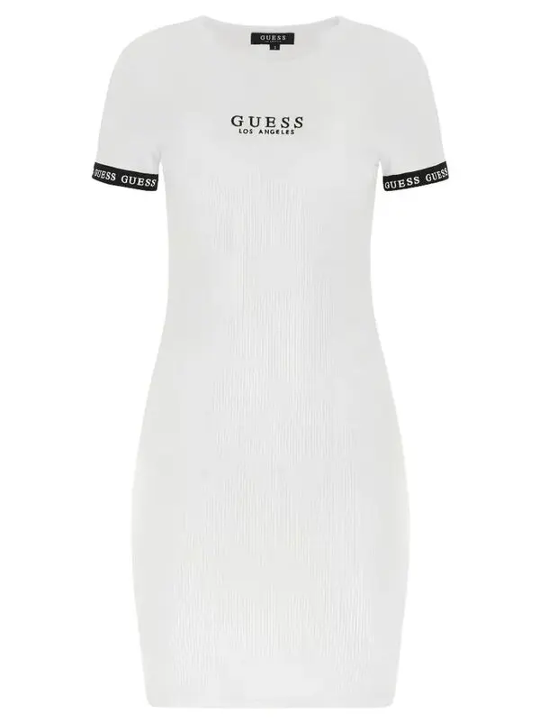 Guess Electra Logo-print Ribbed Midi Dress - White