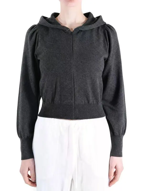 AMOMENTO Puff-sleeve Zip-up Hoodie - Grey