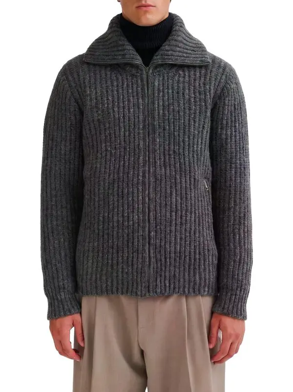 ROBERTO COLLINA Ribbed-knit Zip-up Sweater - Grey
